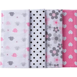 gerber unisex-baby 4-pack flannel burp cloth, elephants/flowers, 20" x 14"