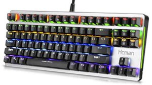 hcman mechanical keyboard blue switches,21 led backlit modes gaming keyboard,metal plate 100% anti-ghosting for computer pc & mac gamers (silver)