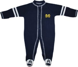 university of michigan wolverines sports shoe footed baby romper navy/white