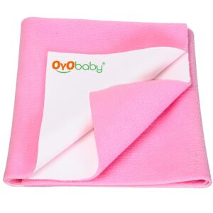 oyo baby waterproof bed sheet for crib & toddler mattress, reusable | washable cosy nursery sheet for baby toddler children and adults | polycotton pink | small - 28" x 20"