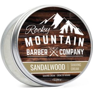 shaving cream for men with sandalwood essential oil - thick lather for traditional and cartridge shaving - by rocky mountain barber company – 5oz tin