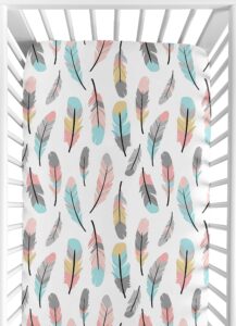 multicolored feather print fitted crib sheet for feather collection baby/toddler bedding set