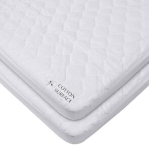 american baby company 2 pack waterproof fitted porta/mini crib mattress protector, quilted cotton and noiseless mini crib pad cover, white, 38" x 24"