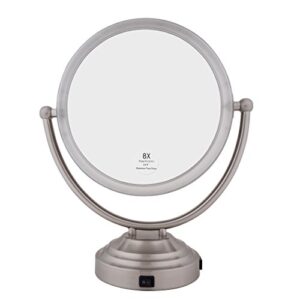 floxite lighted mirror, 8x plus 1x magnification, brushed nickel, 11"