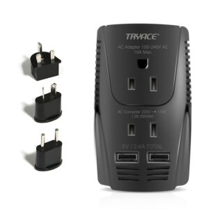 tryace 2000w travel voltage converter step down 220v to 110v power converter for hair dryer straightener curling iron, 10a power adapter with 2 usb charging eu/uk/au/us worldwide plug for phone