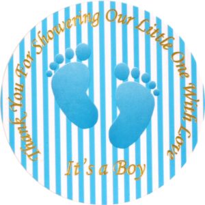 aixiang 360 pcs baby shower stickers 2 inch round blue stripe cutest footprint gold stamping thank you stickers boys for baby shower favors decorations