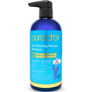 pura d'or 16 oz hair thinning therapy biotin shampoo - lavender vanilla scent - clinically tested effective results, herbal dht blocker hair thickening products women & men, color safe routine shampoo