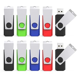 raoyi 10 pack 8gb usb flash drive, usb 2.0 swivel metal memory stick thumb drives pen drive jump drive for data storage (4 mixed color)