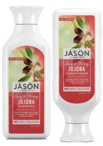 jason jojoba long and strong shampoo and conditioner bundle with jojoba seed oil, aloe vera, vitamin b5 and wheat protein, 16 oz. and 16 oz. each