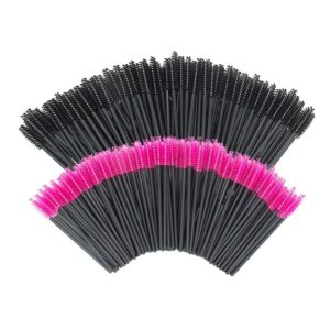 200 pcs disposable eyelash brush mascara wands spoolies for eye lash extension, eyebrow and makeup (black&rose red)