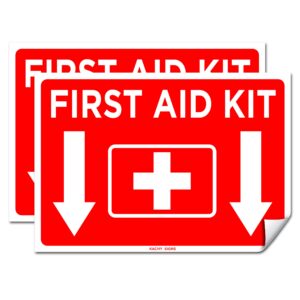 (set of 2) first aid kit sign - 10" x 7" 4 mil vinyl - laminated for ultimate protection & durability - self adhesive decal - uv protected & weatherproof - heavy duty