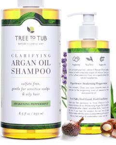 tree to tub peppermint shampoo for oily hair & sensitive scalp - gentle clarifying shampoo for build up, sulfate free anti residue hair shampoo for women & men w/organic argan oil, natural aloe vera