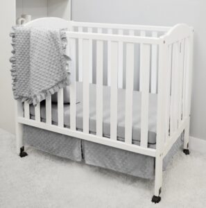 american baby company heavenly soft minky dot 3-piece mini/portable crib bedding set, grey, for boys and girls