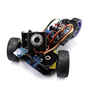 freenove three-wheeled smart car kit for raspberry pi 5 4 b 3 b+ b a+, video mode, radar mode, app control, ultrasonic distance sensor, camera, servo (raspberry pi not included)