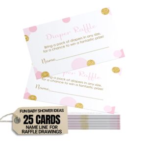 pink and gold diaper raffle tickets, girls baby shower games for prizes, baby shower diaper raffle invitation insert cards, 25 pack