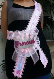 baby shower mom to be it's a girl sash with princess crown pink ribbon corsage