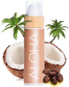 cocosolis aloha sun tan & body oil | organic tanning bed lotion | get healthy deep chocolate tan | tanning accelerator with 5 precious oils to make your skin glowing & revitalized (110 ml)