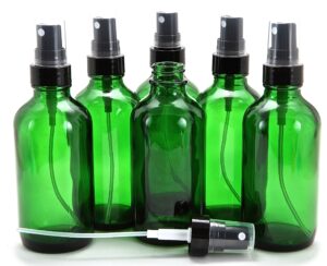 vivaplex, 6 glass bottles with black fine mist sprayer, 4 oz, green