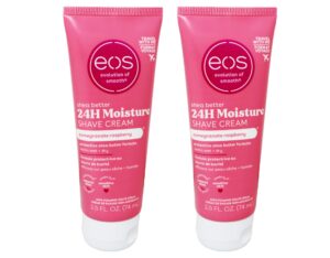 eos shea better 24-hour moisture non-foaming travel size shave cream, pomegranate raspberry, works wet and dry, sensitive skin, natural shea, 2.5 oz (pack of 2)