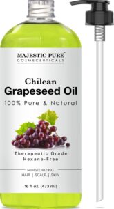 majestic pure grapeseed oil, pure & natural massage and carrier oil, skin care for sensitive skin, light silky moisturizer for all skin types - 16 fl. oz.