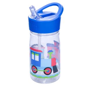 wildkin kids 16 oz reusable water bottle for boys and girls, features straw top and carrying handle, ideal size for school or travel, easy to clean - trains, planes & trucks