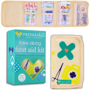 preparakit travel first aid kit for kids - mini first aid kit for car, purse, backpack, or diaper bag - 75 piece travel medicine kit includes all essential medical supplies - tsa-approved (kid joy)