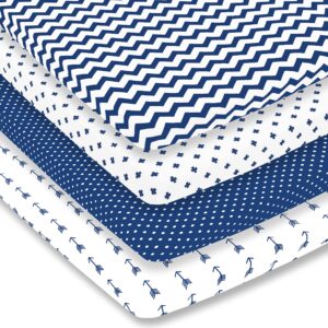 pack n play sheets – pack and play sheets 4 pack – 100% super soft jersey knit cotton playard mattress sheets – portable playpen sheet – fitted play yard mini crib sheets for boy & girl (24 x 38 x 5)