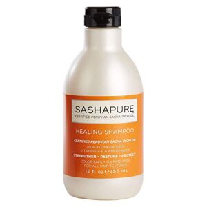 sashapure healing shampoo with sacha inchi oil - sulfate-free, color safe, strengthens, restores, protects hair, 12 fl. oz.