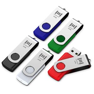 mosdart 32gb usb 2.0 flash drive 5 pack swivel bulk fat32 thumb drives jump drive zip drive memory sticks with led indicator,black/blue/red/white/green (32 gb, 5pack mix color)