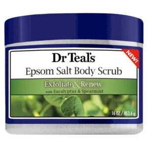 dr teal's eucalyptus & spearmint body scrub gift set (2 pack, 16oz ea) - exfoliate & renew formula - essential oils blended with pure epsom salt eases aches & pains, nourishes & hydrates skin