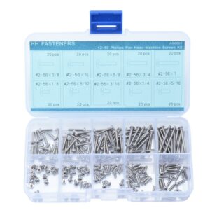 #2-56 unc phillips pan head machine screws assortment kit,stainless steel,full thread,10 size (200 piece)