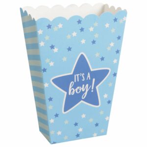 delightful blue baby shower popcorn boxes - 5.25" x 3.75"x 1.5" (pack of 20) | premium quality paper | perfect for baby boy showers & gender reveals