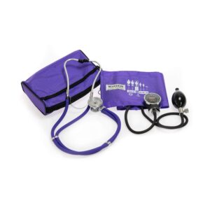 mckesson aneroid sphygmomanometer and stethoscope kit - pocket blood pressure gauge/cuff, sprague rappaport stethoscope, purple - size 11, 23-40 cm, 55 cm tube, 1 count