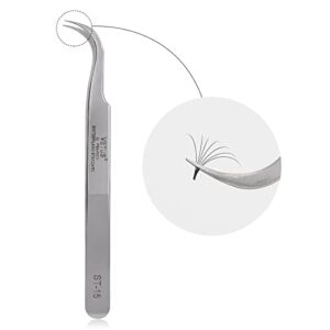 beyelian eyelash extension tweezers, professional lash tweezers for make fans volume lashes, curved tip stainless steel tweezers st-15