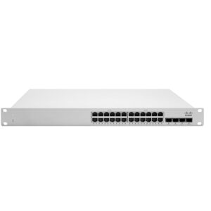 cisco designed meraki cloud managed ms225-24p series 24 port gigabit switch - 24x 1gbe ports, 4 x sfp 10gbe uplink interfaces, 370w poe