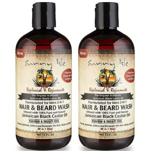 sunny isle jamaican black castor oil 2-n-1 hair & beard wash 12oz (pack of 2) | cleanses, hydrates, moisurizes hair & skin | detangles beard | paraben & sulfate free