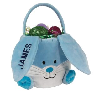 giftsforyounow embroidered plush blue bunny personalized easter basket for little boys, easter egg hunt tote, perfect for toys and candy, 10" w x 7" h x 9" d