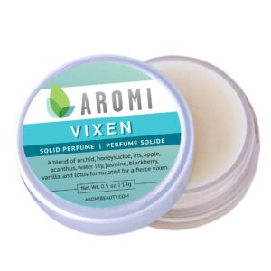 aromi vixen solid perfume | fruity, floral fragrance, jasmine, honeysuckle, water lily scent, vegan, cruelty-free, wax based, travel, women's gift, handmade (vixen)