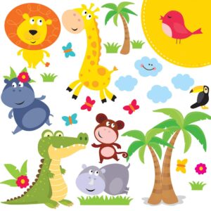 animal safari jungle vinyl wall decal for kids bedroom playroom - decorative art stickers for baby girl boy wall decor - nursery wall stickers [24 art clings] - wall decals for boy - with gift!