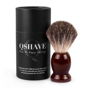 qshave 100% best original pure badger hair shaving brush handmade. real wood base. perfect for wet shave, safety razor, double edge razor