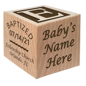 glitzby baptism - christening - dedication keepsake - personalized baby block baptizm gift custom engraved wooden baby block for boy & for girl keepsake from godparent godmother