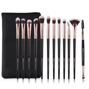 z'oreya eye makeup brushes, 12 pcs professional eye brush set eyeshadow, eyebrow, blending, fan, eyelash brushes set with carrying bag (black)