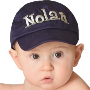 melondipity baby boy baseball cap for infants, toddlers, newborn - cute baby sun hat for summer, spring, autumn - personalized & customized keepsake cap with button closure, sun protection (navy blue)