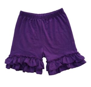 coralup little girls solid color ruffles cotton shorts (deep purple,3-4 years)