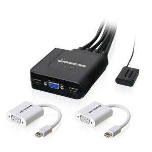 iogear 2-port vga and mini displayport cable kvm kit with audio, gcs72mdpkit