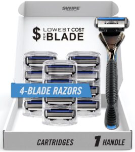 swipe premium men's 4-blade razor kit (flex head handle +12 refills)