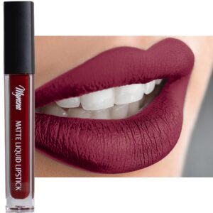 mynena burgundy red long-lasting matte liquid lipstick intense color smudge-proof & waterproof comfortable hydrating shea butter vegan & cruelty-free | emma