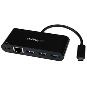 startech.com usb c to ethernet adapter - 3 port - with power delivery (usb pd) - power pass through charging - usb c adapter (us1gc303apd) black