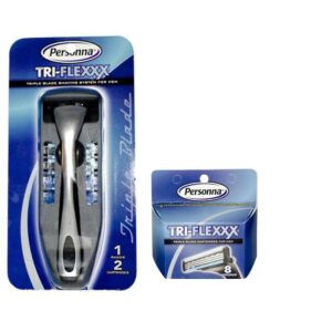 personna tri-flexxx triple blade shaving system for men plus 8 extra cartridges