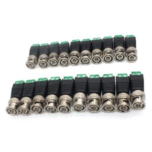 zramo 20 pcs q9 screw terminal camera video bnc male balun adapter connector for coax cat5 cctv security camera